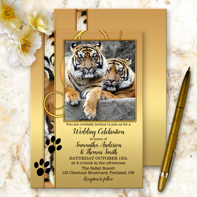 Tiger Big Cats Zoo or Safari Wedding Invitation | Zazzle