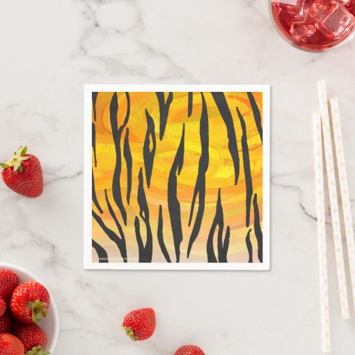Tiger Black and Orange Print Paper Napkins | Zazzle