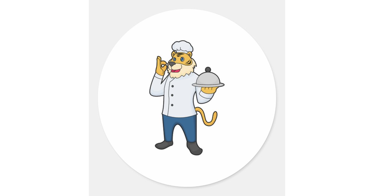 Tiger Cook Chef hat Platter Classic Round Sticker | Zazzle