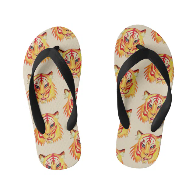 Tiger Drawing Custom Flip Flops, Kids Kid's Flip Flops | Zazzle