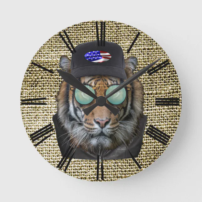 Tiger-dressed up joke round clock | Zazzle