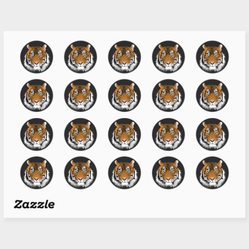 Tiger Face Illustrative Round Glossy Stickers | Zazzle