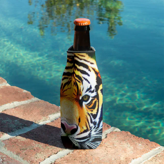 Tiger face wildlife animals bottle cooler | Zazzle