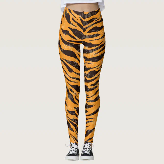 Tiger fur, tiger skin, animal skin pattern leggings | Zazzle