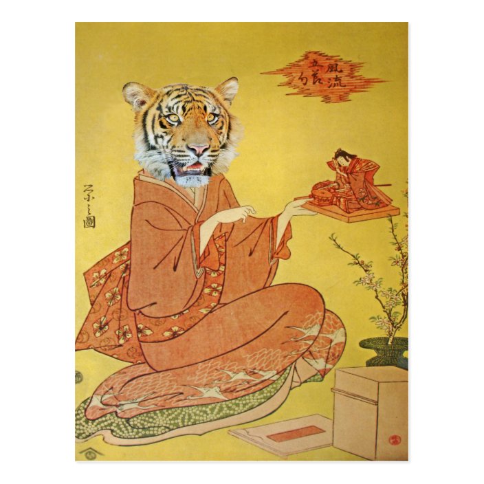 Tiger Geisha With Miniature Samurai Postcard | Zazzle.com