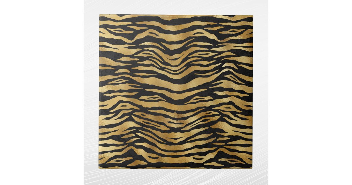Tiger Gold Black Animal Print Ceramic Tile | Zazzle