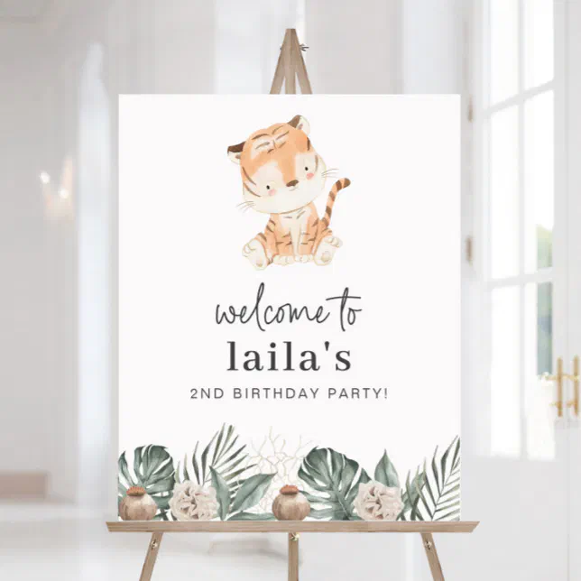 Tiger Greenery Floral Birthday Welcome Poster | Zazzle