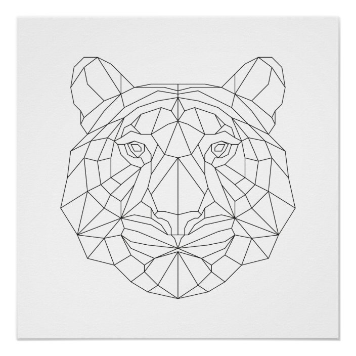 Tiger Head Geometric Black White Modern Art Print | Zazzle.com
