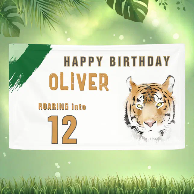 Tiger Head Watercolor Birthday Party Banner | Zazzle