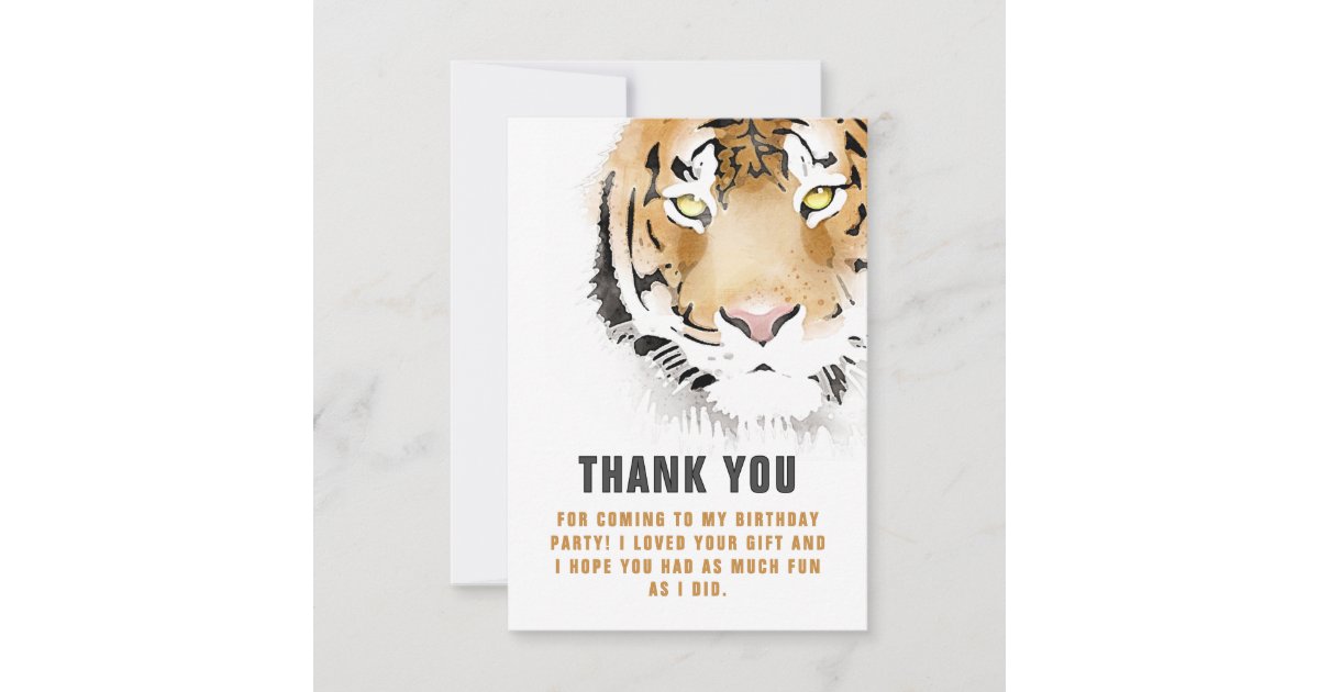 Tiger Head Watercolor Birthday Thank You Card | Zazzle
