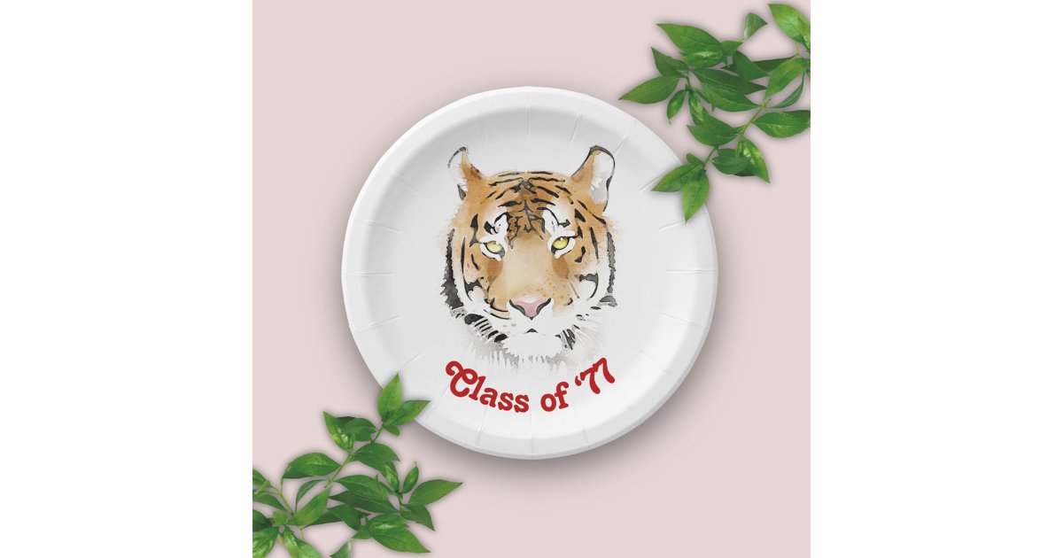 Tiger Head Watercolor Class Reunion Party Paper Plates | Zazzle