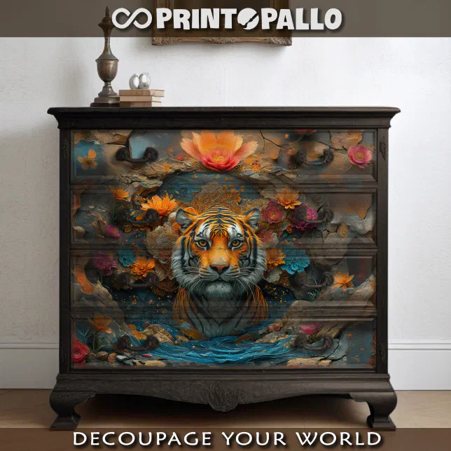 Tiger head with flowers and stone collage tissue paper | Zazzle