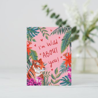Tiger I'm wild about you pink valentine's day Card | Zazzle