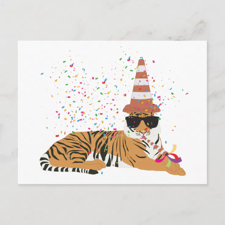 Tiger Partying - Animals Having a Party Postcard | Zazzle