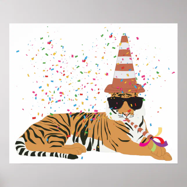 Tiger Partying - Animals Having a Party Poster | Zazzle