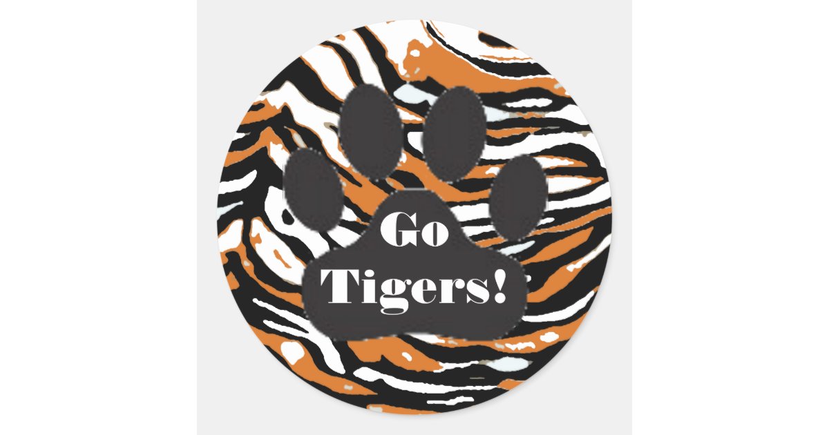 Tiger Print and Paw-School Spirit Classic Round Sticker | Zazzle