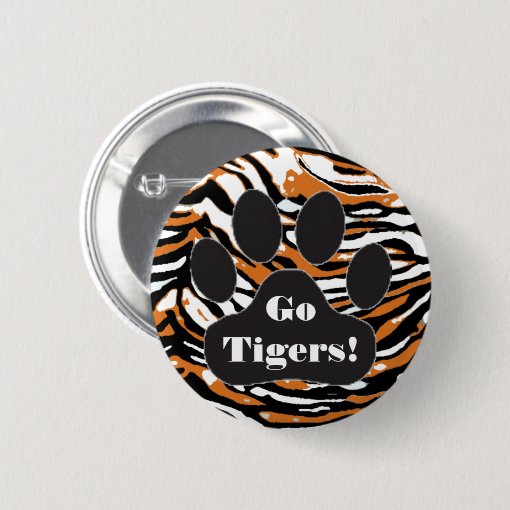 Tiger Print and Paw-School Spirit Pinback Button | Zazzle