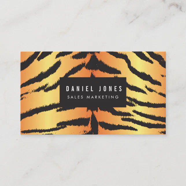 Tiger Print Pattern Black Gold Custom Business Card | Zazzle
