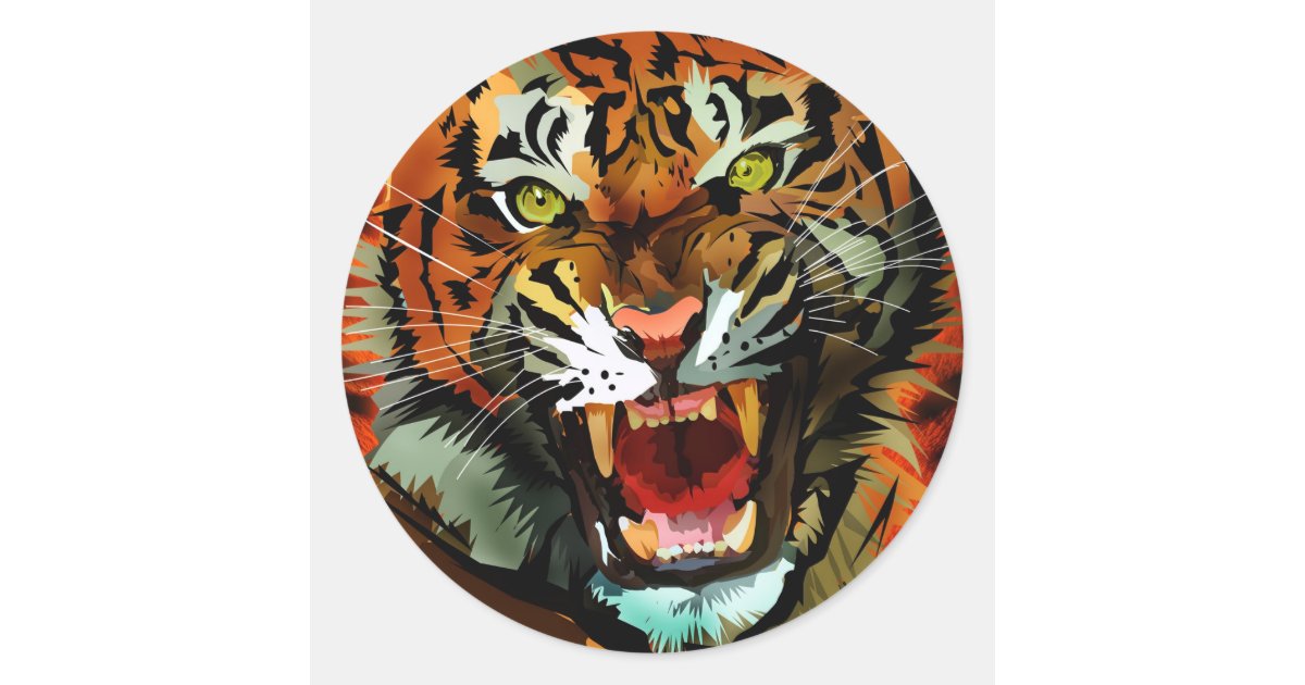 Tiger Roar Classic Round Sticker | Zazzle