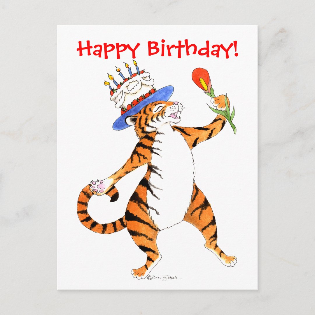 Tiger Sings Happy Birthday -Postcard Postcard | Zazzle