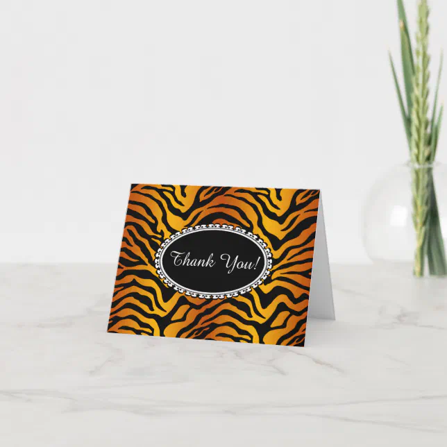 Tiger stripe print thank you card | Zazzle