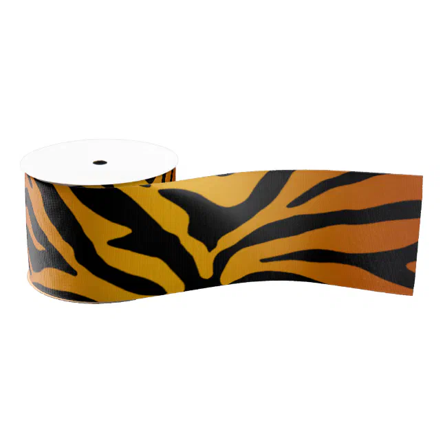 Tiger striped printed grosgrain ribbon | Zazzle
