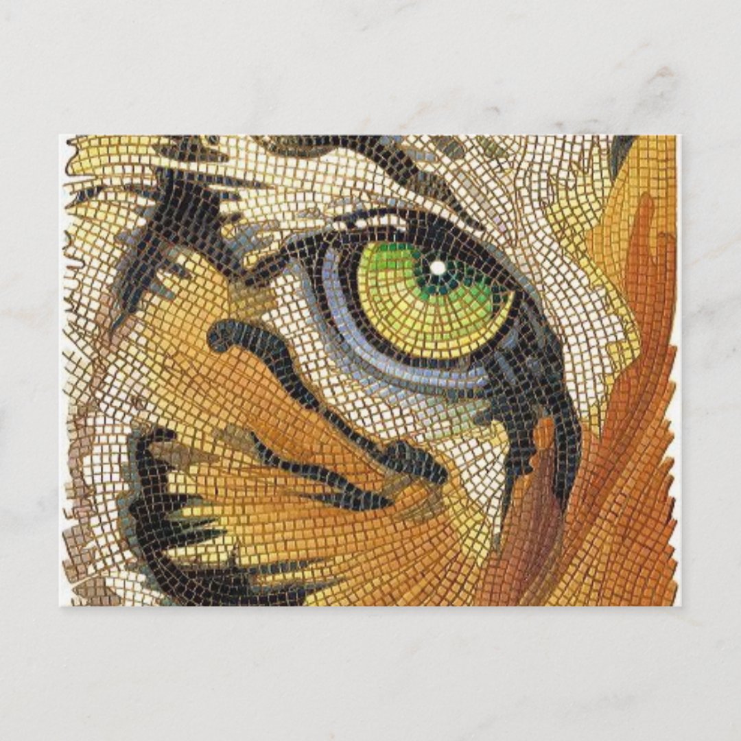 "Tiger Tiles" Tiger Face Mosaic Watercolor Postcard | Zazzle