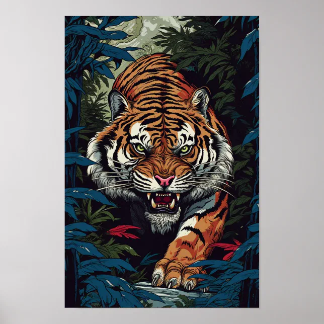 Tiger Wall Poster, Japanese Art Style Illustration Poster | Zazzle