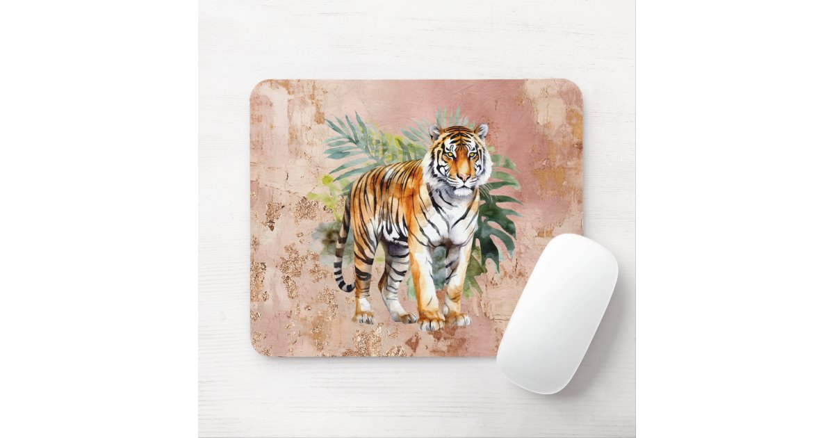 Tiger with Leaves Mouse Pad | Zazzle