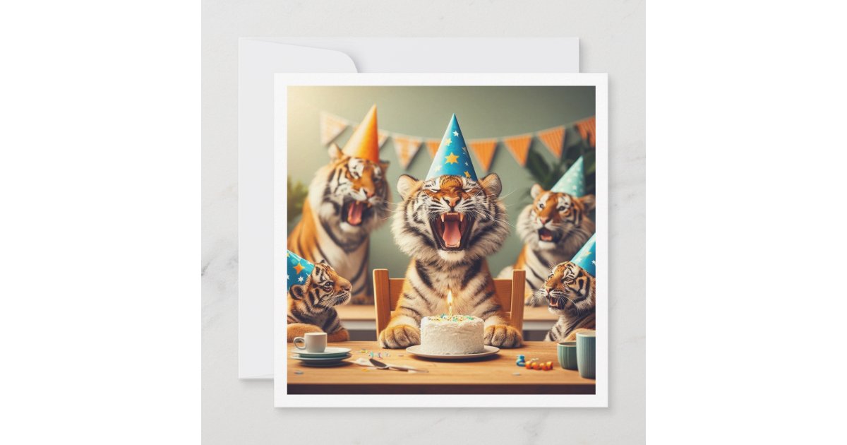 Tigers celebrating, tiger picture birthday invitation | Zazzle