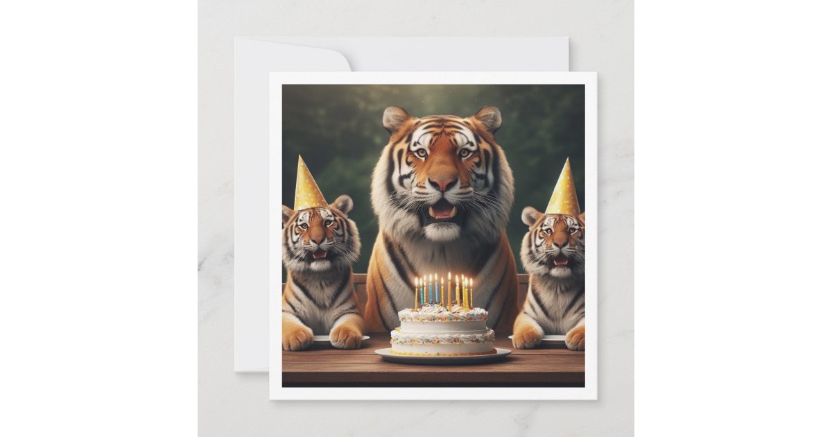 Tigers celebrating, tiger picture birthday invitation | Zazzle