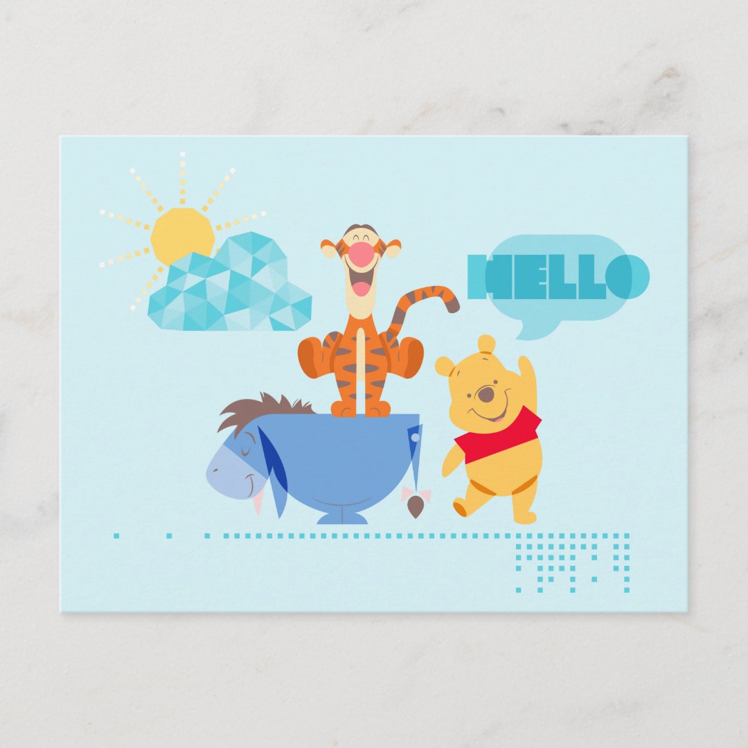 Tigger, Eeyore, & Pooh - Hello Postcard | Zazzle