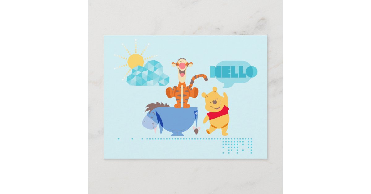 Tigger, Eeyore, & Pooh - Hello Postcard | Zazzle
