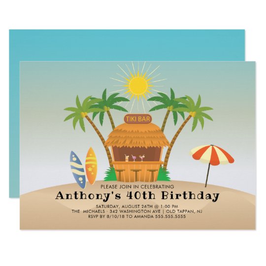 Tiki Bar Summer Birthday Party Invitation | Zazzle.com