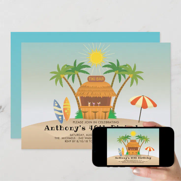 Tiki Bar Summer Birthday Party Invitation | Zazzle
