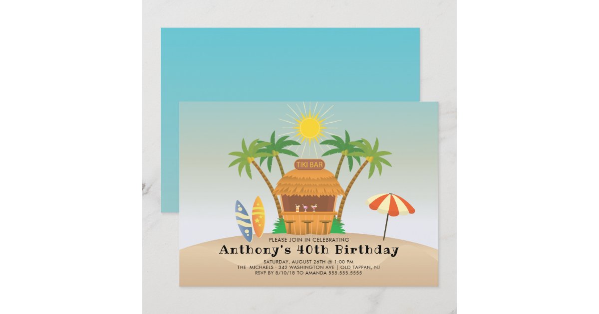 Tiki Bar Summer Birthday Party Invitation | Zazzle