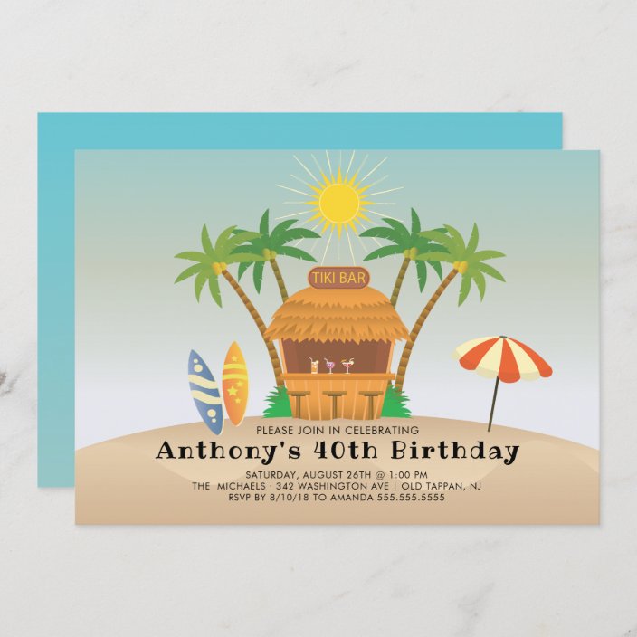 Tiki Bar Summer Birthday Party Invitation | Zazzle.com