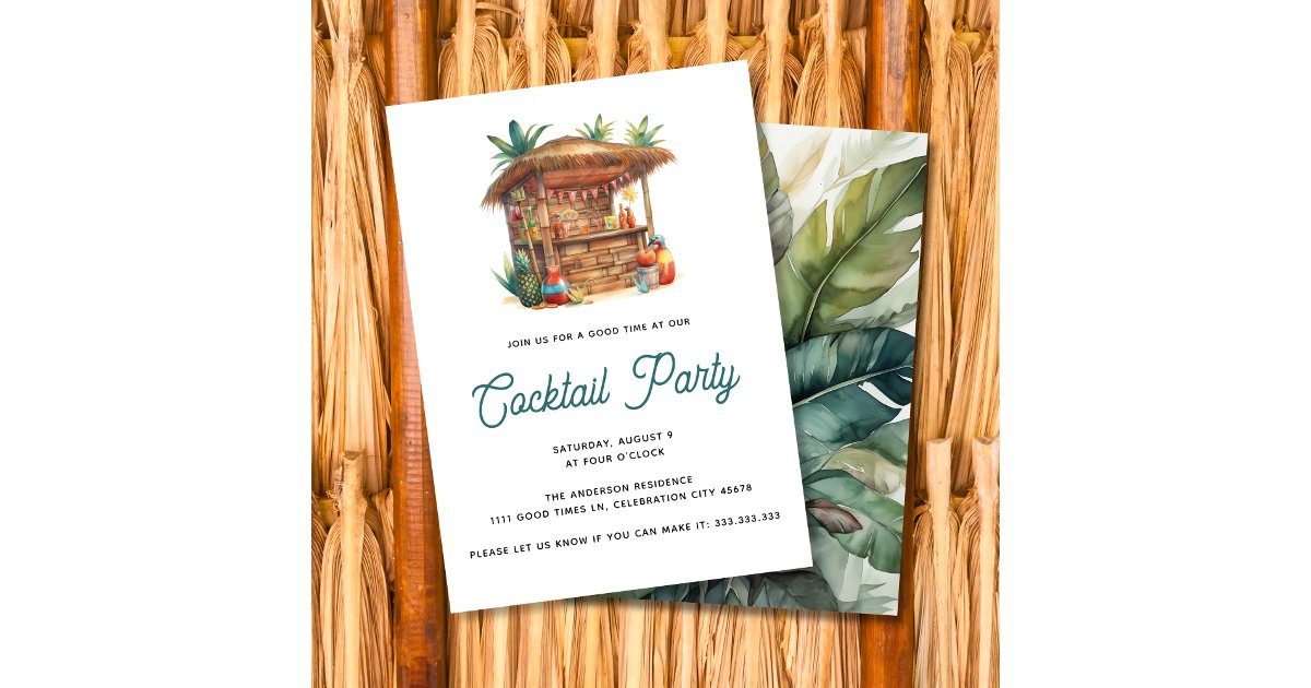 Tiki Bar Tropical Cocktail Party Backyard Summer Invitation | Zazzle