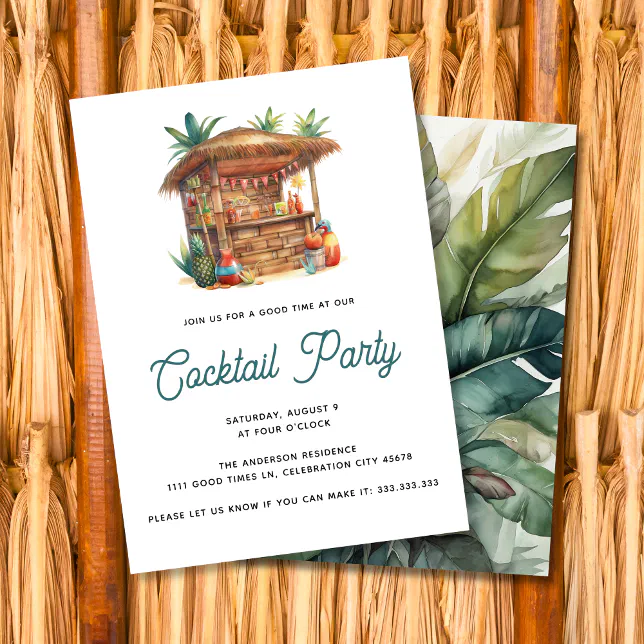 Tiki Bar Tropical Cocktail Party Backyard Summer Invitation | Zazzle
