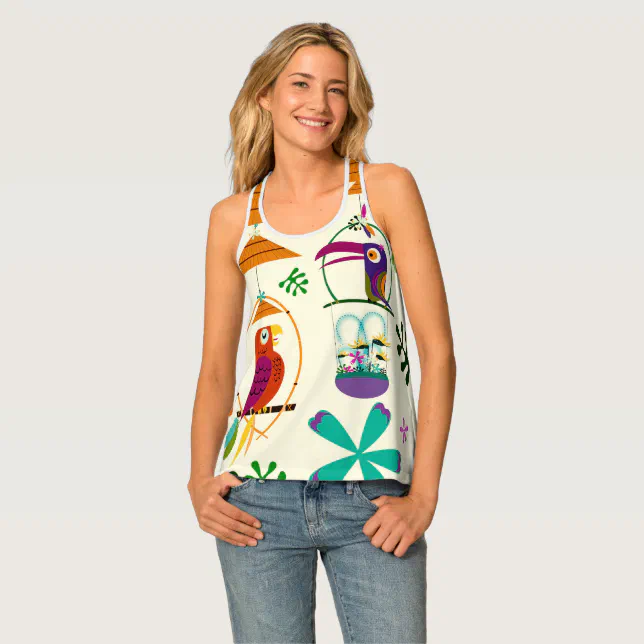 Tiki Birds Tropical Modern Vintage Retro Colorful Tank Top | Zazzle