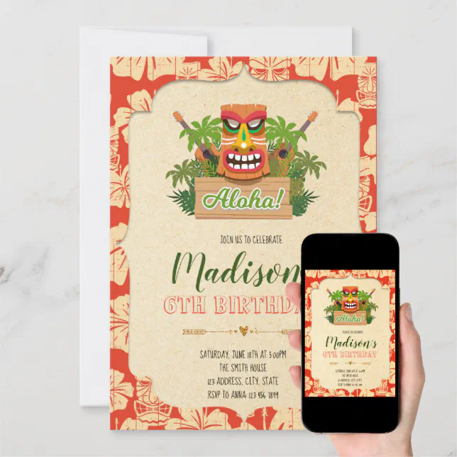 Tiki birthday party invitation | Zazzle