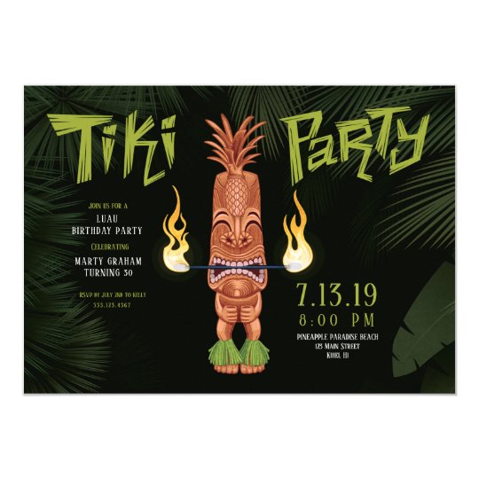 Tiki Luau Birthday Night Party Invitation | Zazzle.com