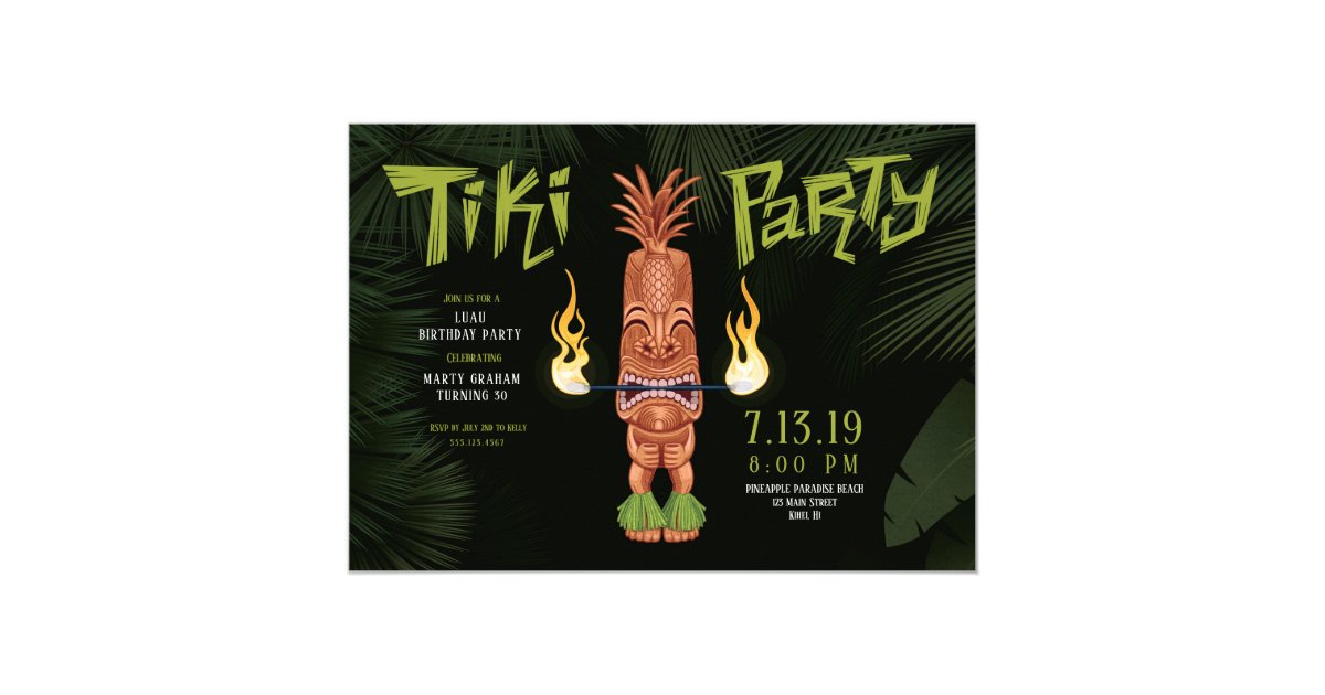Tiki Luau Birthday Night Party Invitation | Zazzle.com