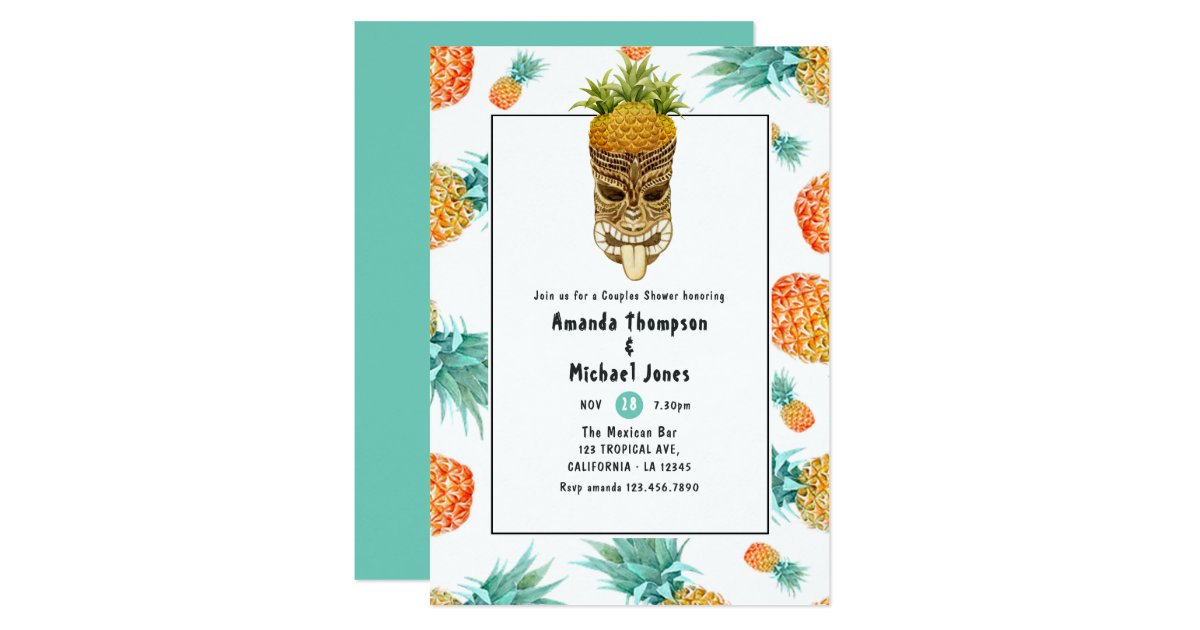 Tiki Luau Summer Pineapple Beach Couples Shower Invitation | Zazzle.com