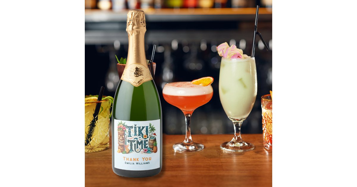 TIKI Party Personalized Custom Sparkling Wine Label | Zazzle
