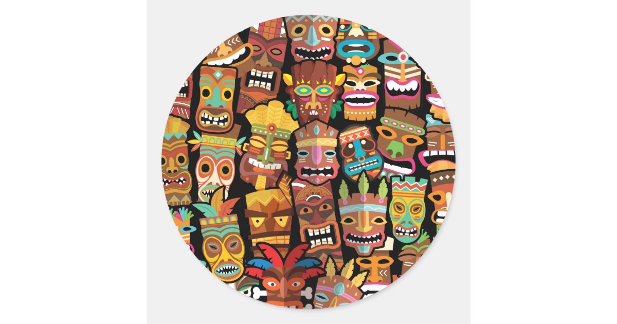 Tiki Pattern Classic Round Sticker | Zazzle