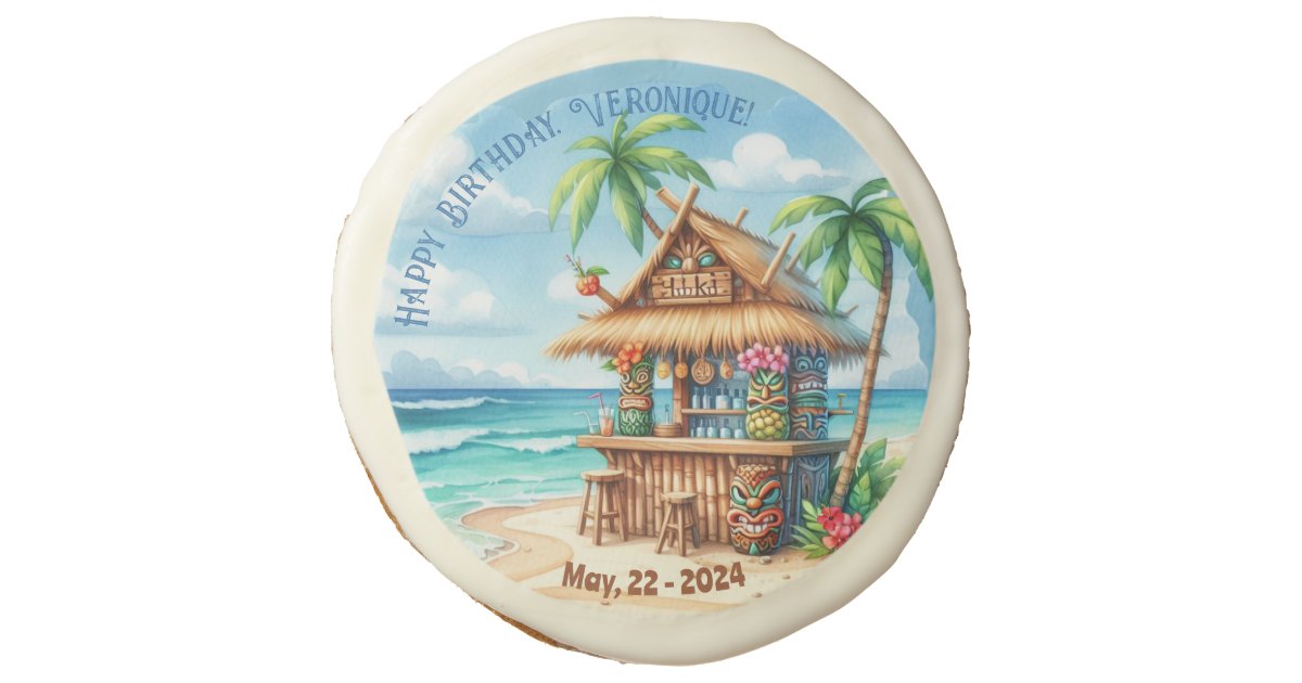 Tiki theme Vacation style custom text Sugar Cookie | Zazzle