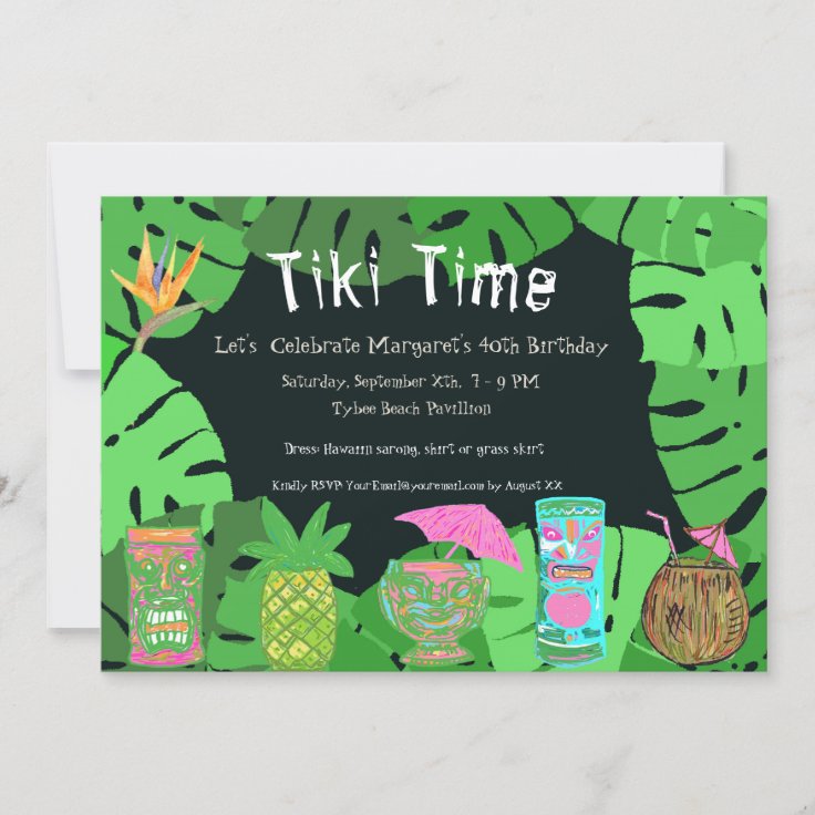 Tiki Time Customizable Birthday Party Invitation | Zazzle