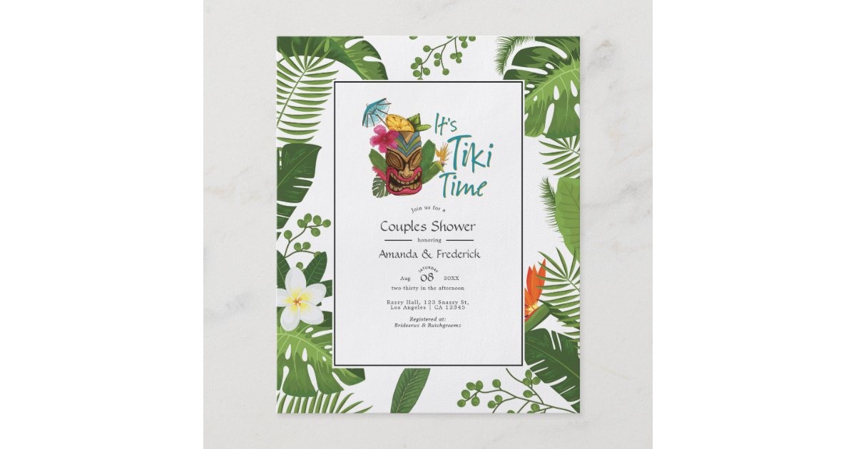 Tiki Time Luau Summer Beach Couples Shower Invite Flyer | Zazzle