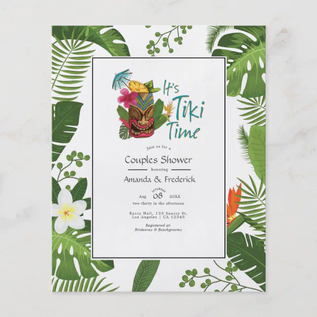 Tiki Time Luau Summer Beach Couples Shower Invite Flyer | Zazzle
